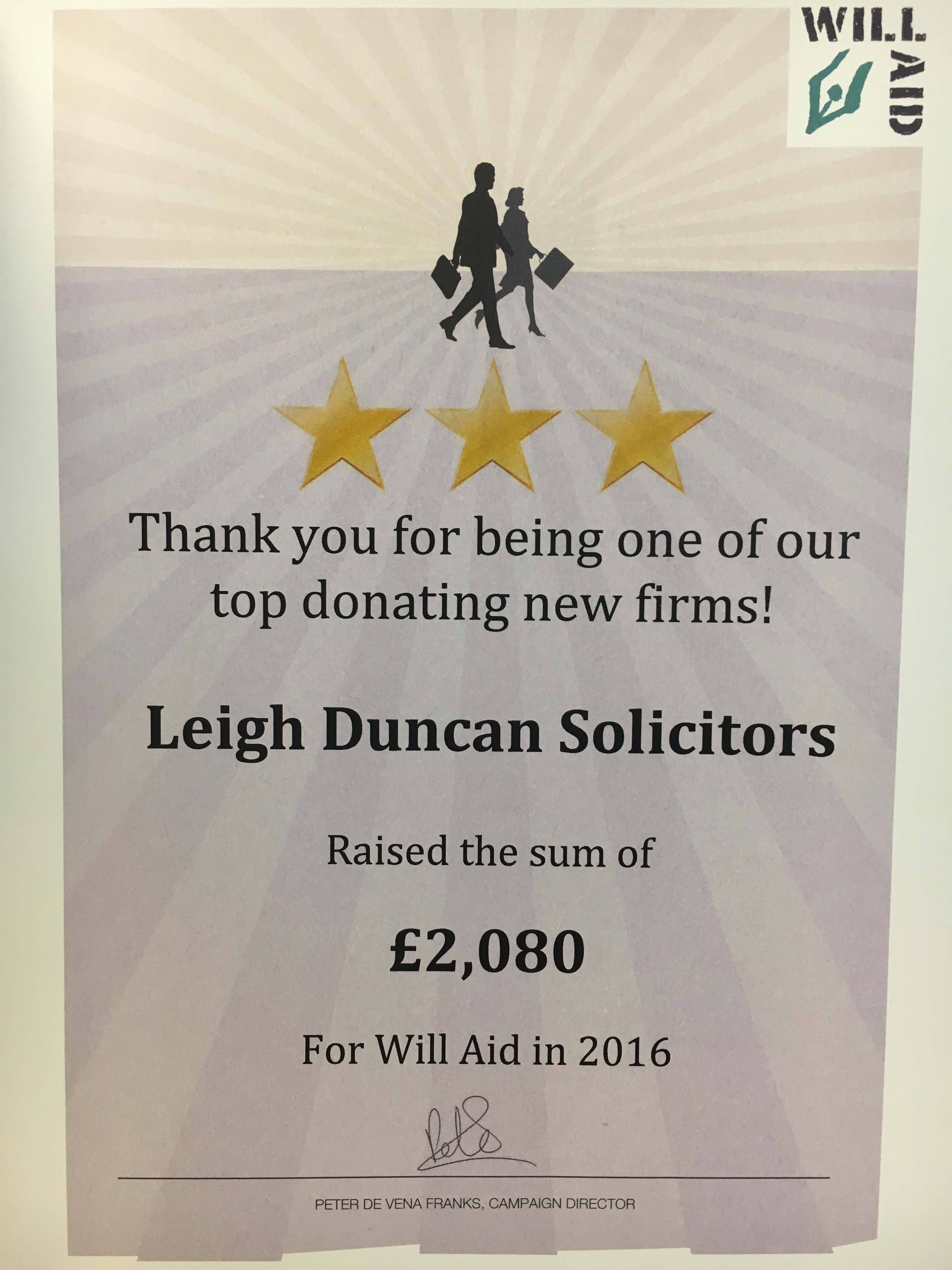 Over £2,000 raised for Will Aid : Leigh Duncan LLP